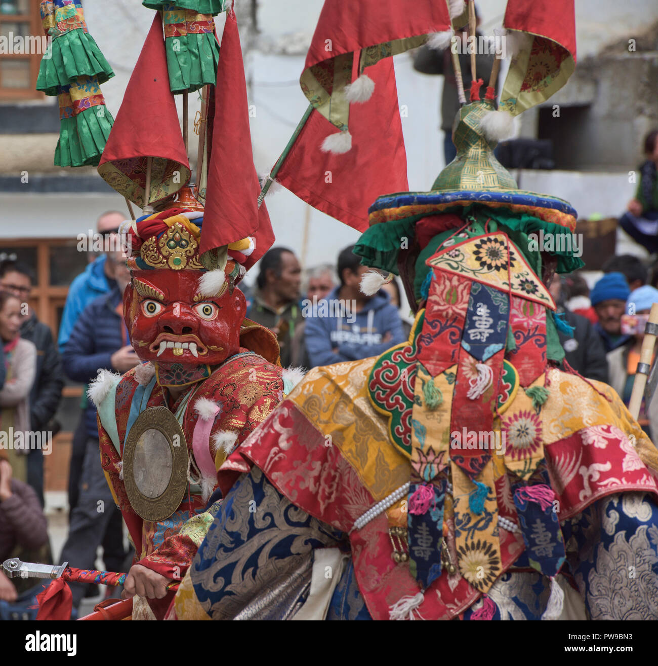 Masked monks performing at a traditional cham dance, Leh, Ladakh, India ...