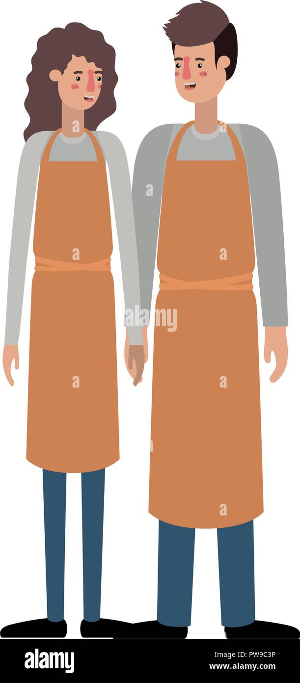 couple with apron avatar character Stock Vector Image & Art - Alamy