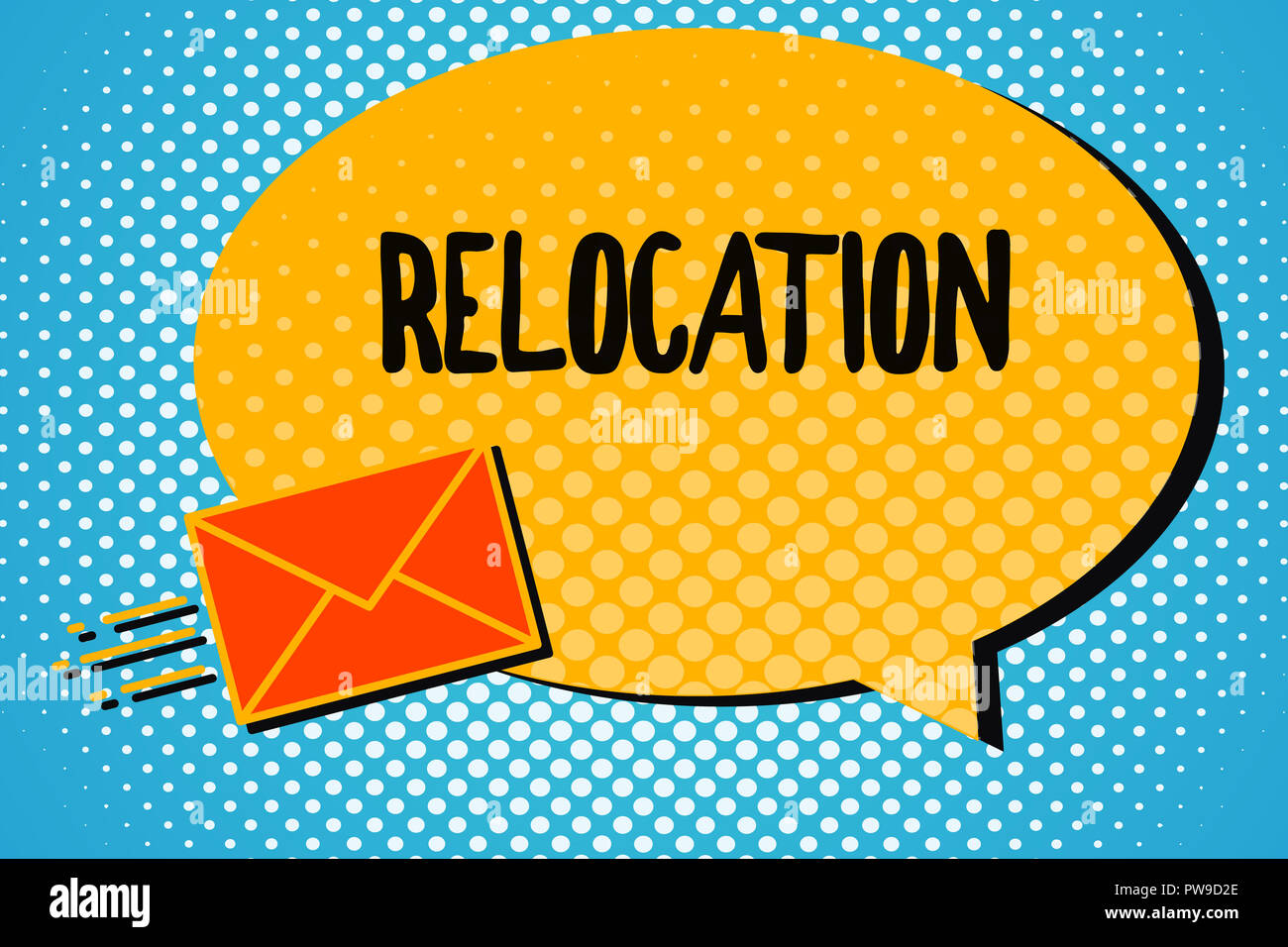 Handwriting text Relocation. Concept meaning Action of moving to a new ...