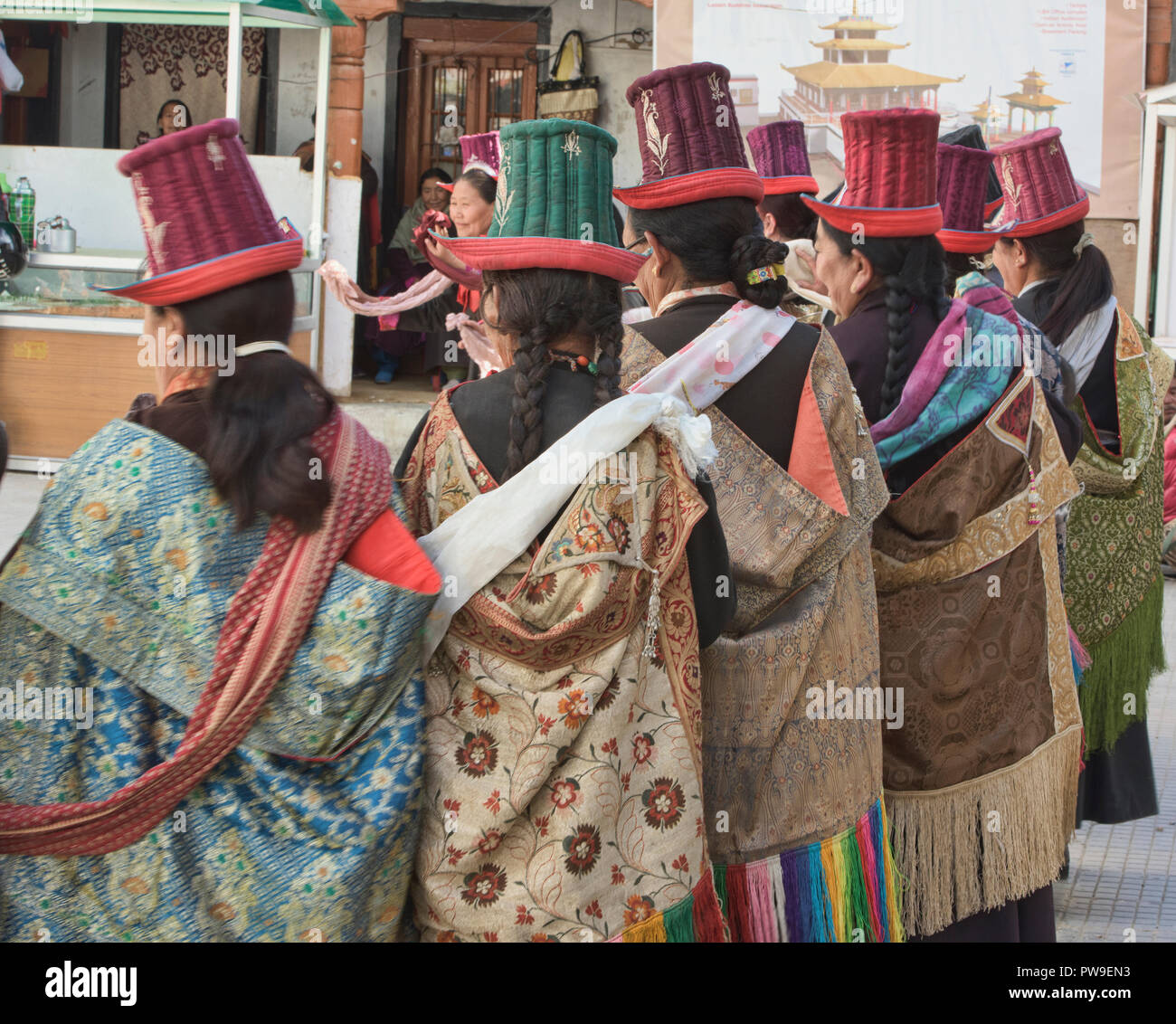 Ladakhi women in traditional dress at a Tara prayer gathering, Leh ...
