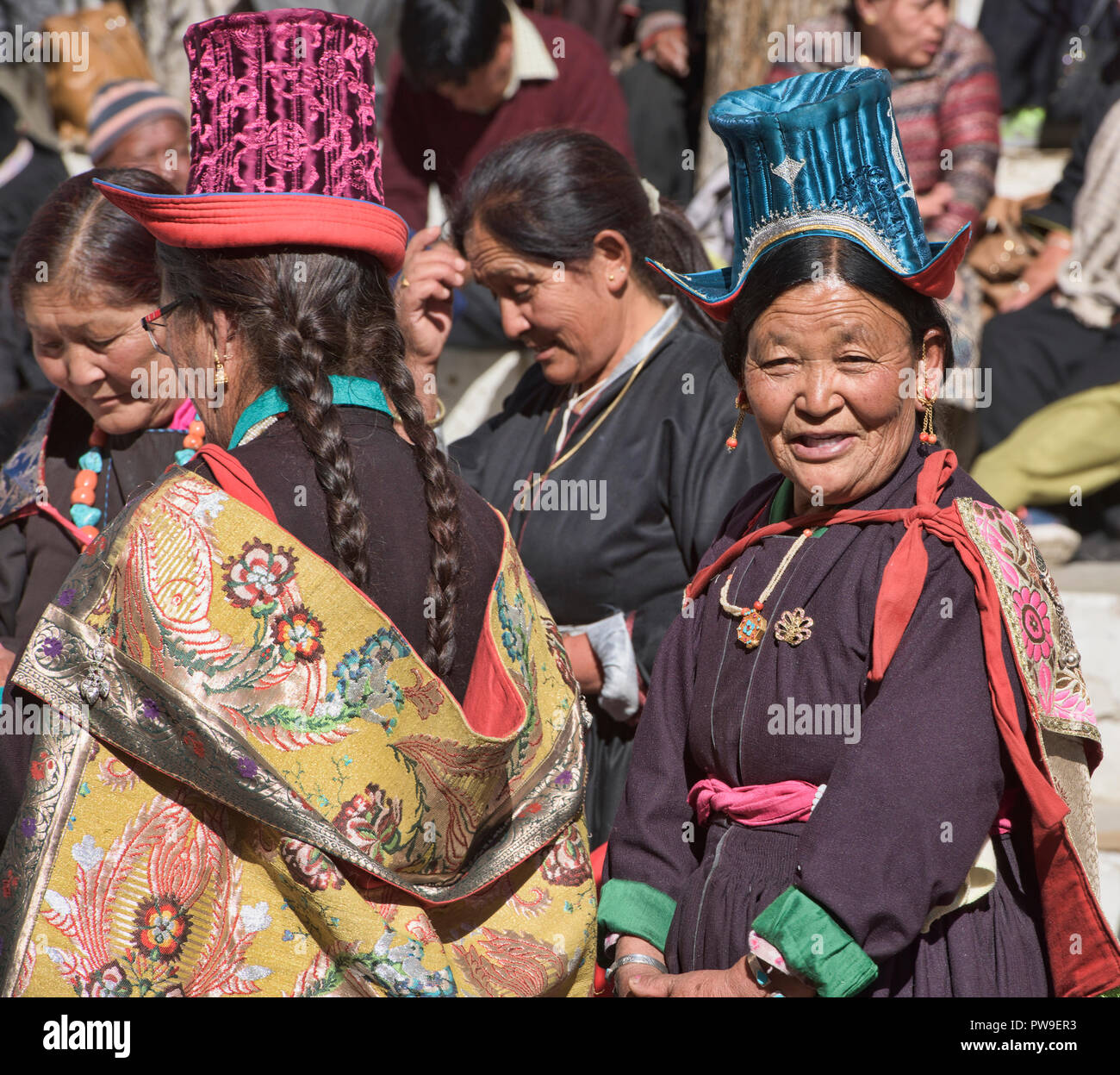 Ladakhi women in traditional dress at a Tara prayer gathering, Leh ...
