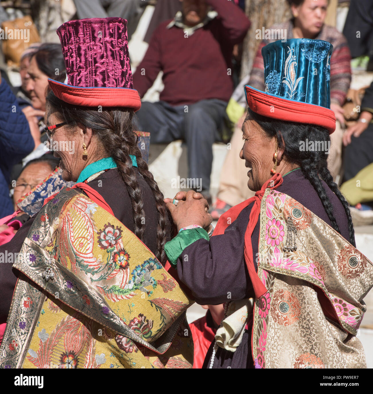 Ladakhi women in traditional dress at a Tara prayer gathering, Leh ...