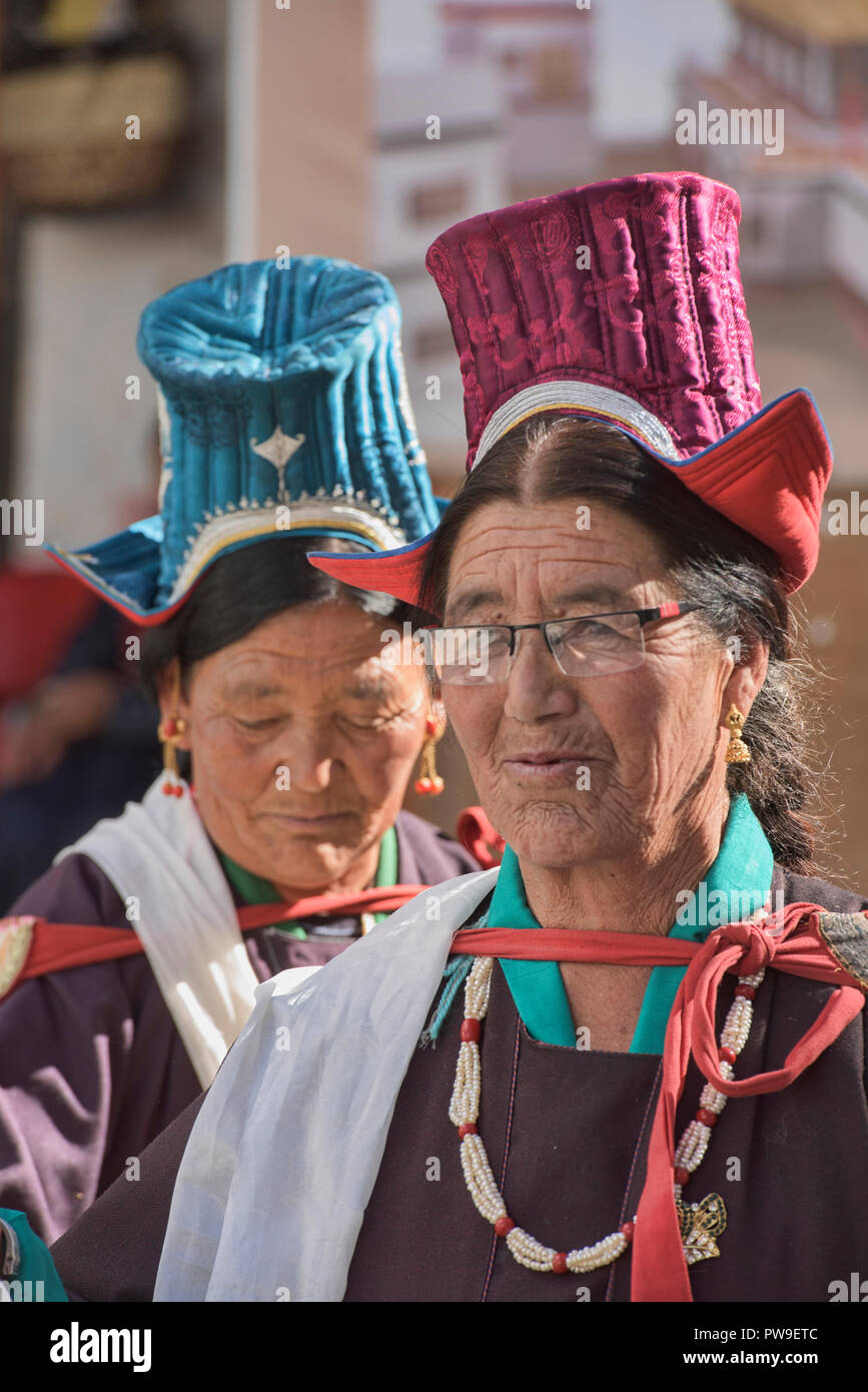 Ladakhi women in traditional dress at a Tara prayer gathering, Leh ...