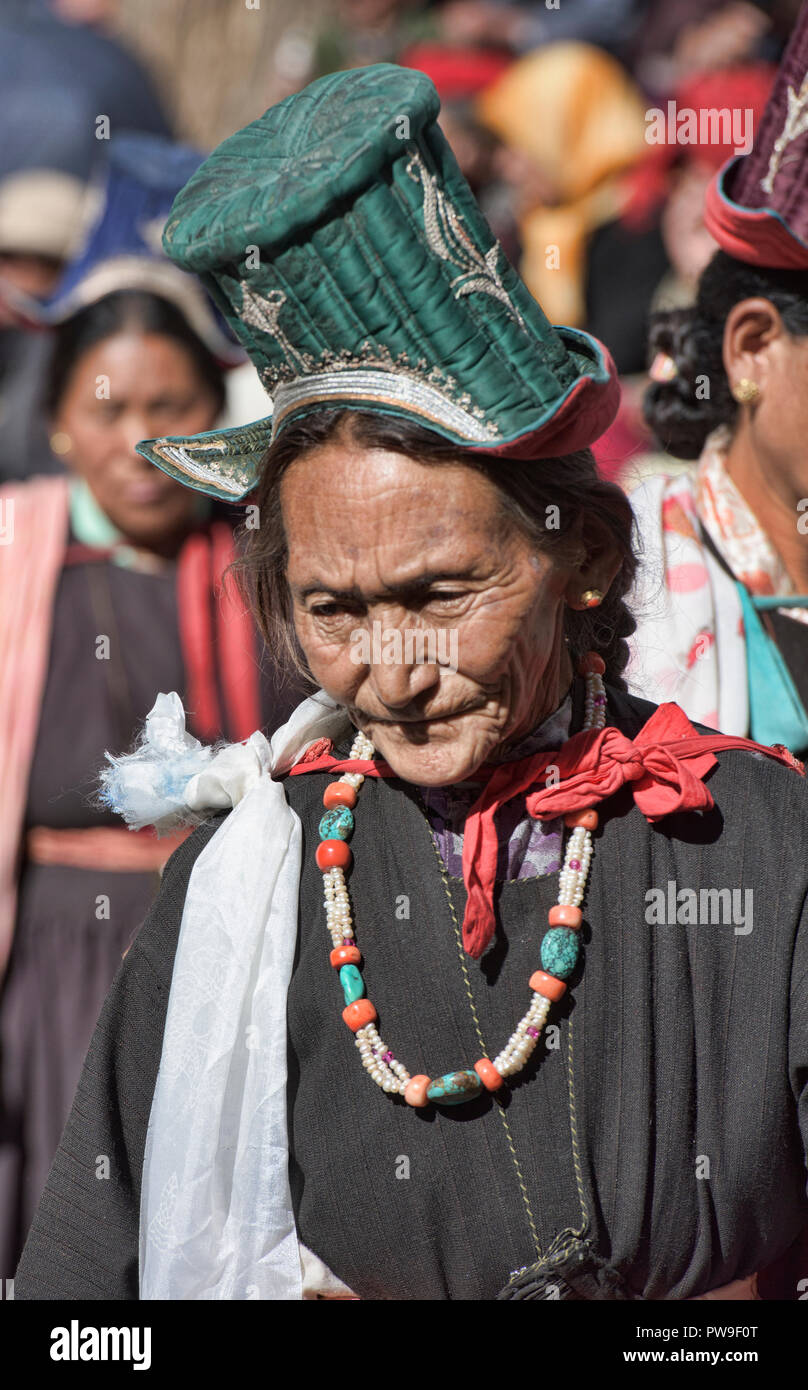 Portrait of a Ladakhi woman in traditional dress, Leh, Ladakh, India ...