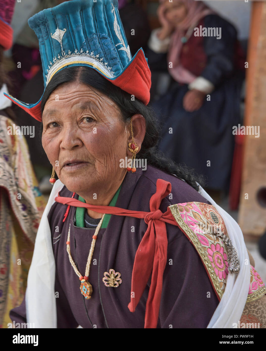 Portrait of a Ladakhi woman in traditional dress, Leh, Ladakh, India ...