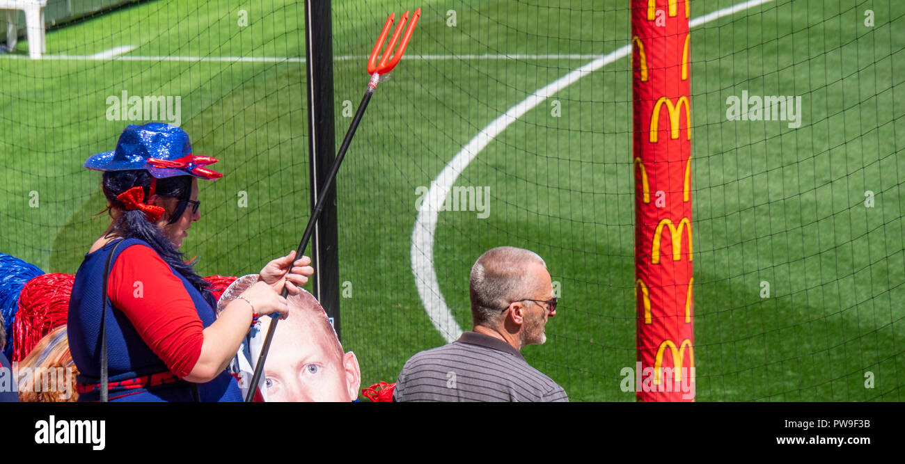 Female Melbourne Demons Football Club member supporter and fan with ...
