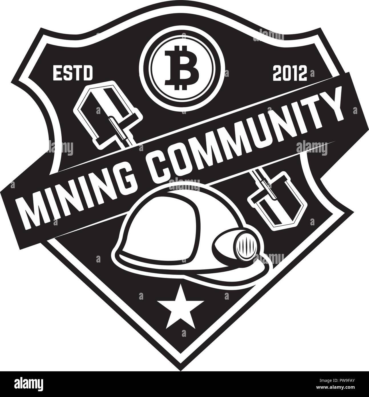 Cryptocurrency mining emblem isolated on white background. Design ...