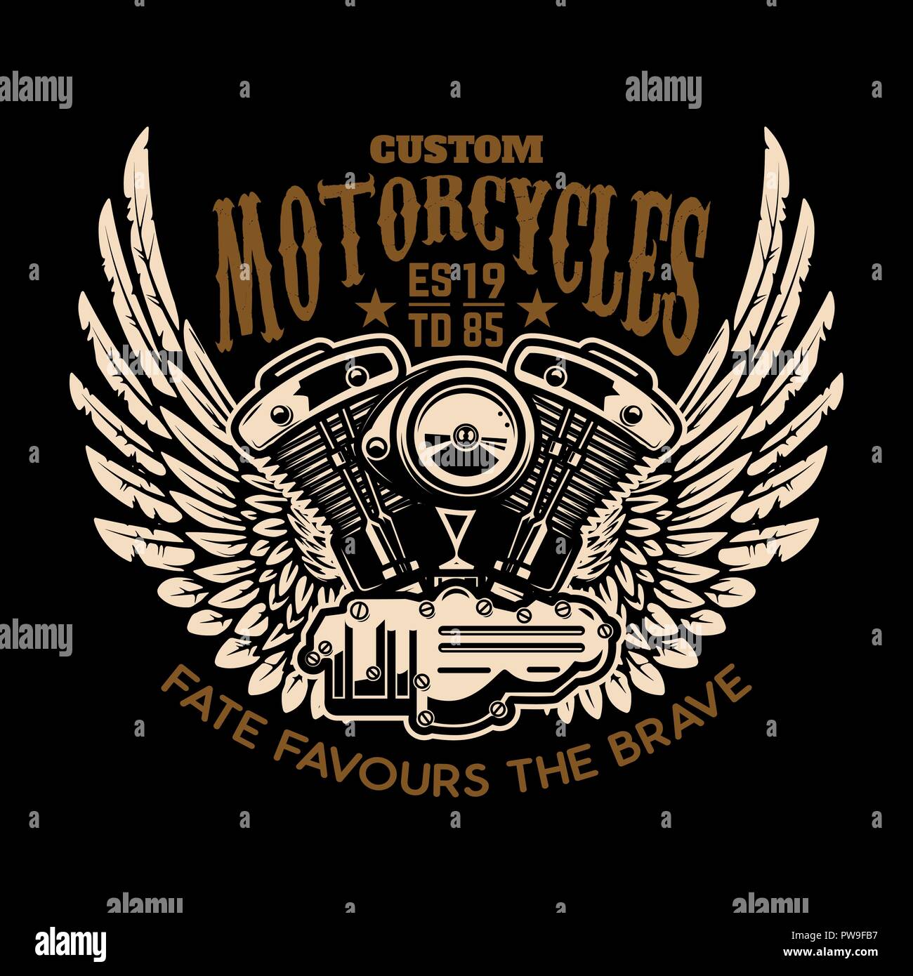 Custom motorcycles. Winged motor on dark background. Design element for ...