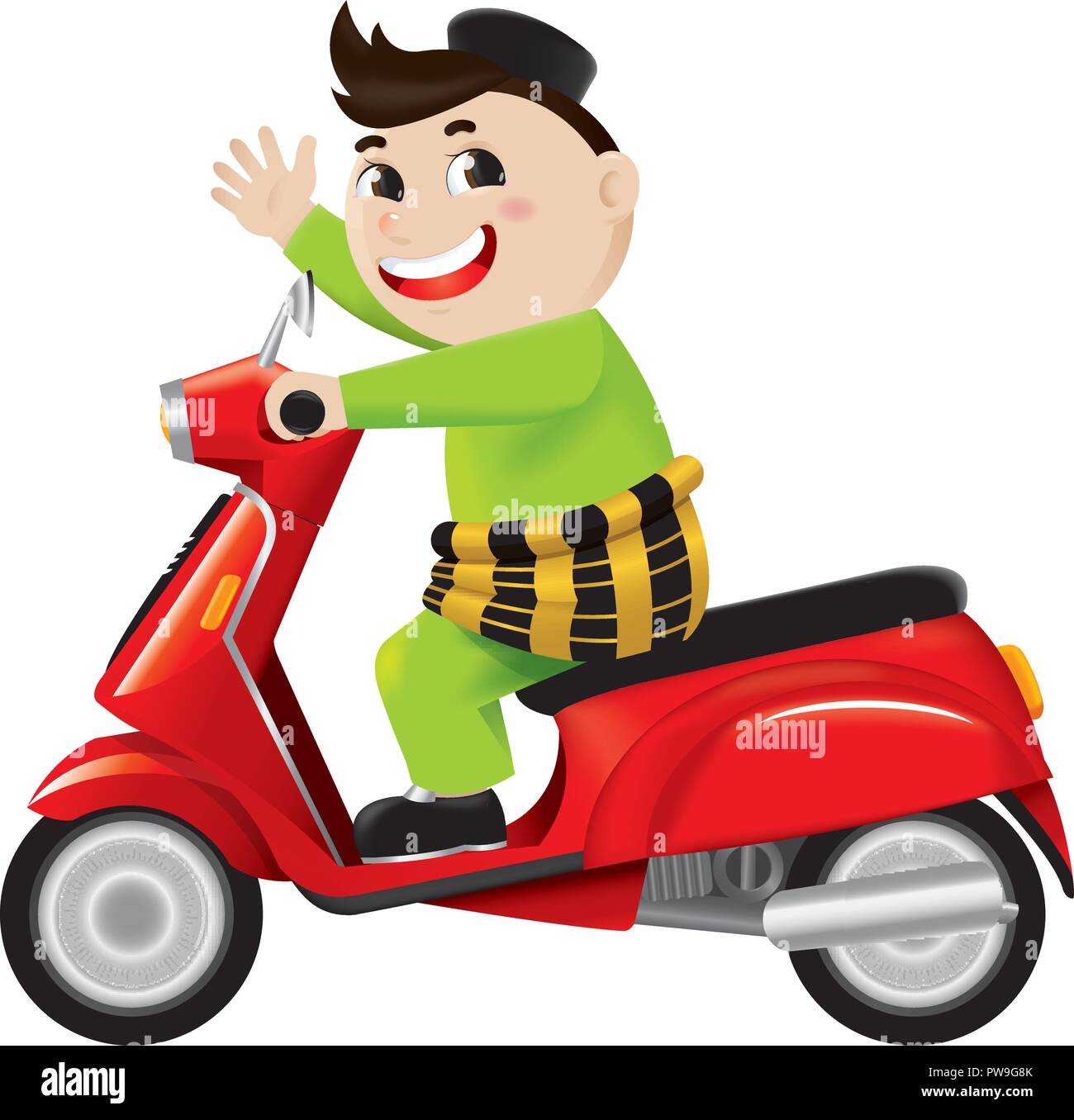 A Muslim boy riding on a cute motorbike. Isolated. With color ...