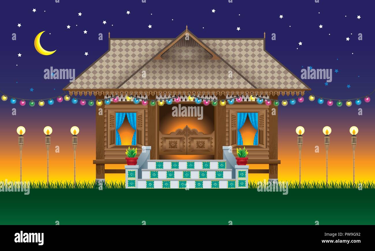 A beautiful traditional wooden Malay style village house Stock Vector ...