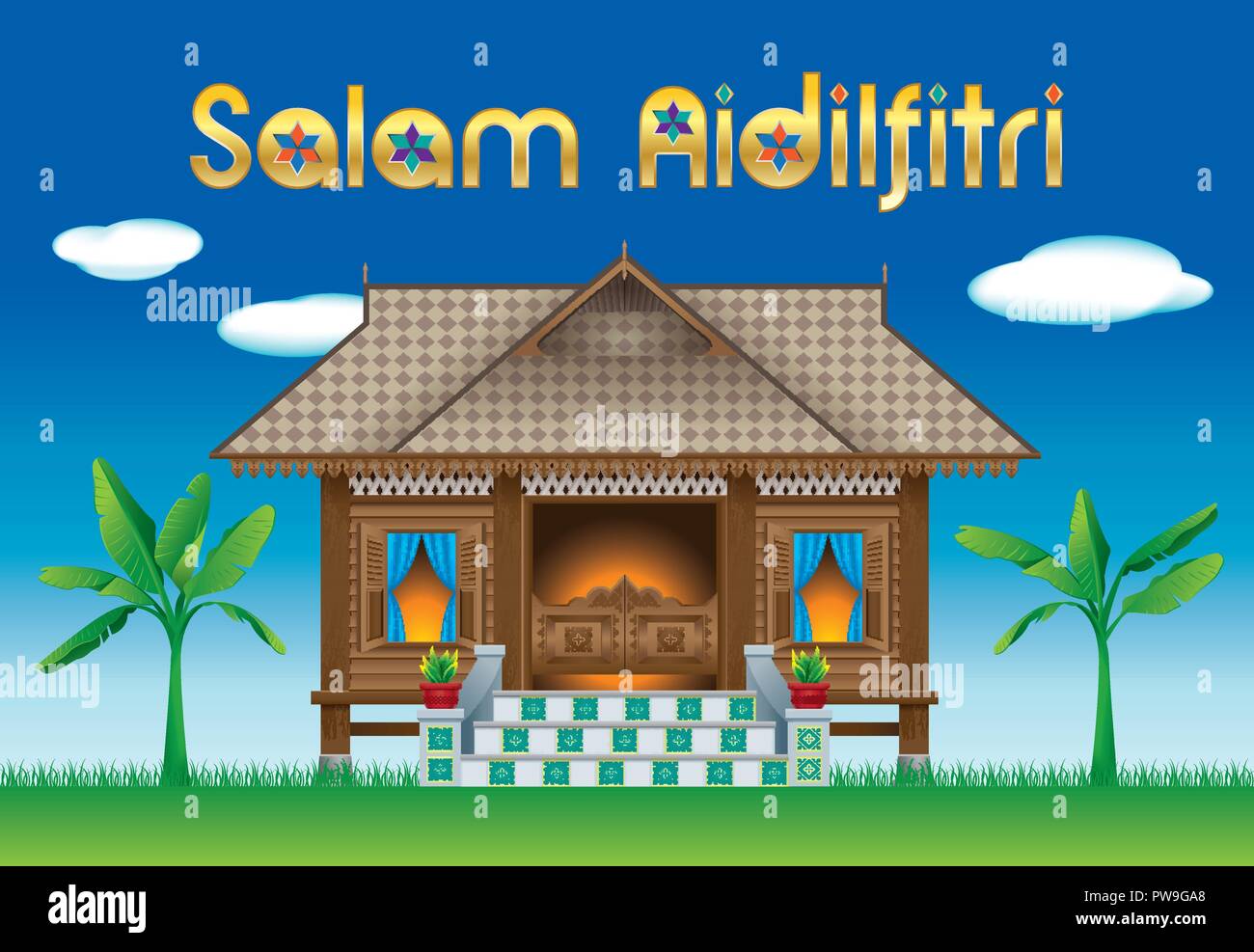 A beautiful traditional wooden Malay style village house Stock Vector ...