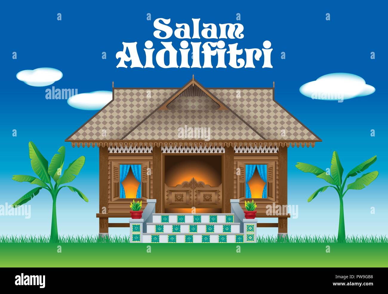 A beautiful traditional wooden Malay style village house Stock Vector ...