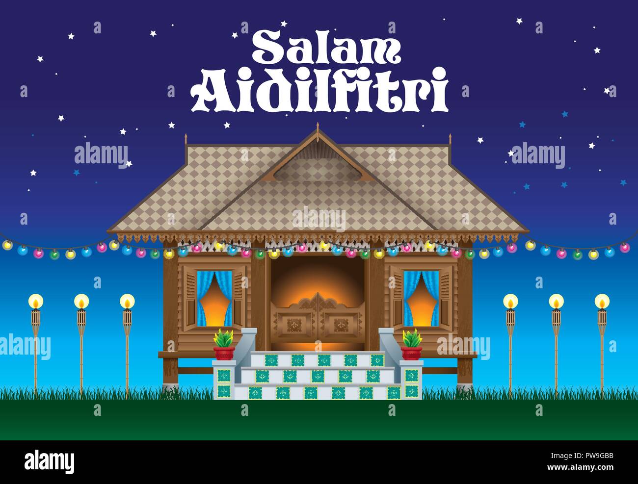 A beautiful traditional wooden Malay style village house Stock Vector ...