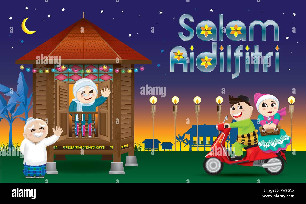 A couple is just arrive their home town, ready to celebrate Raya ...