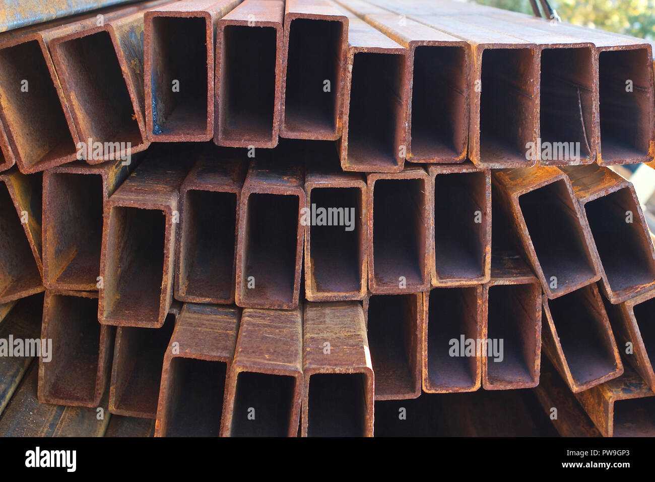 Metal profile pipe of rectangular cross section in packs at the ...