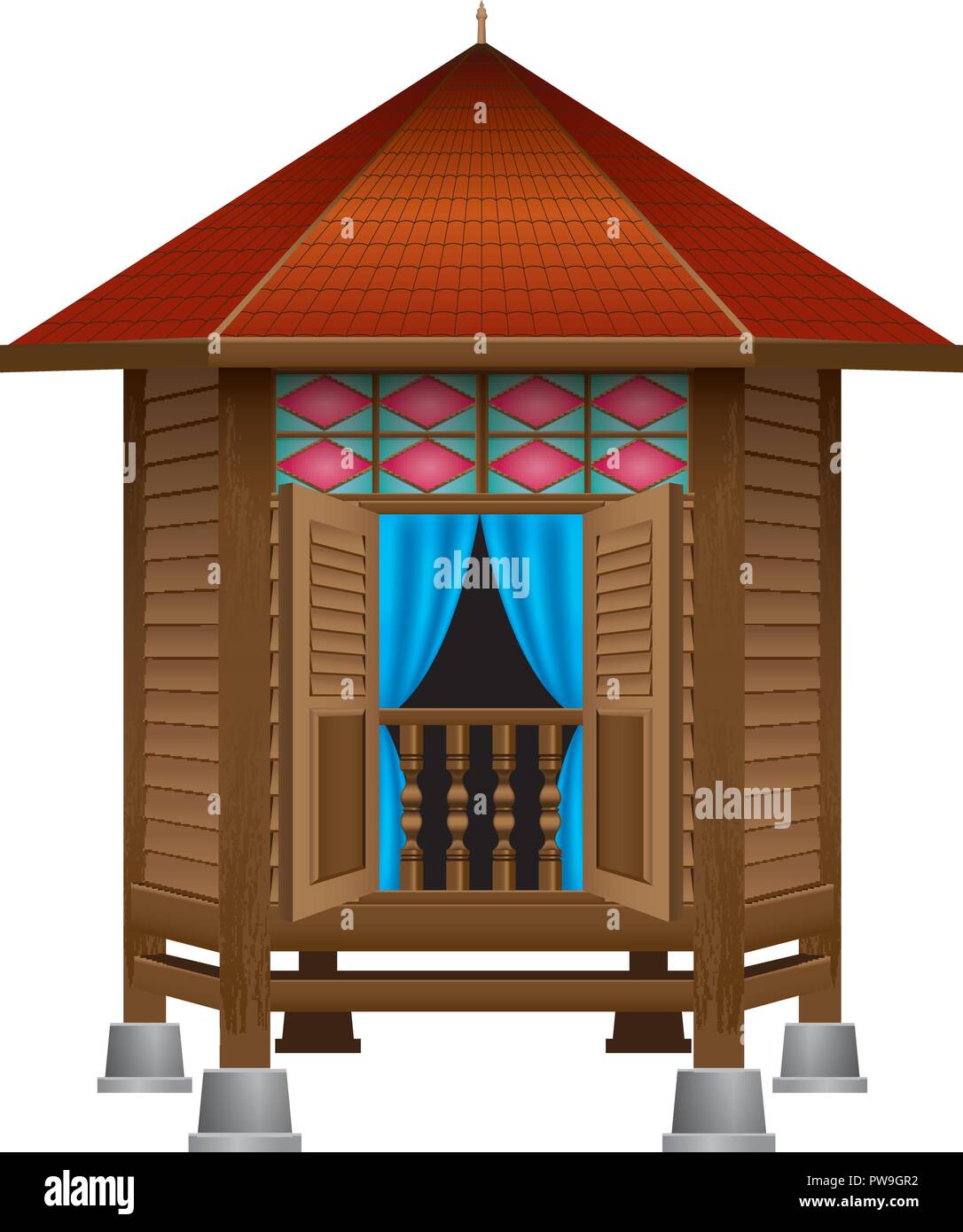 A beautiful traditional wooden Malay style village house Stock Vector ...