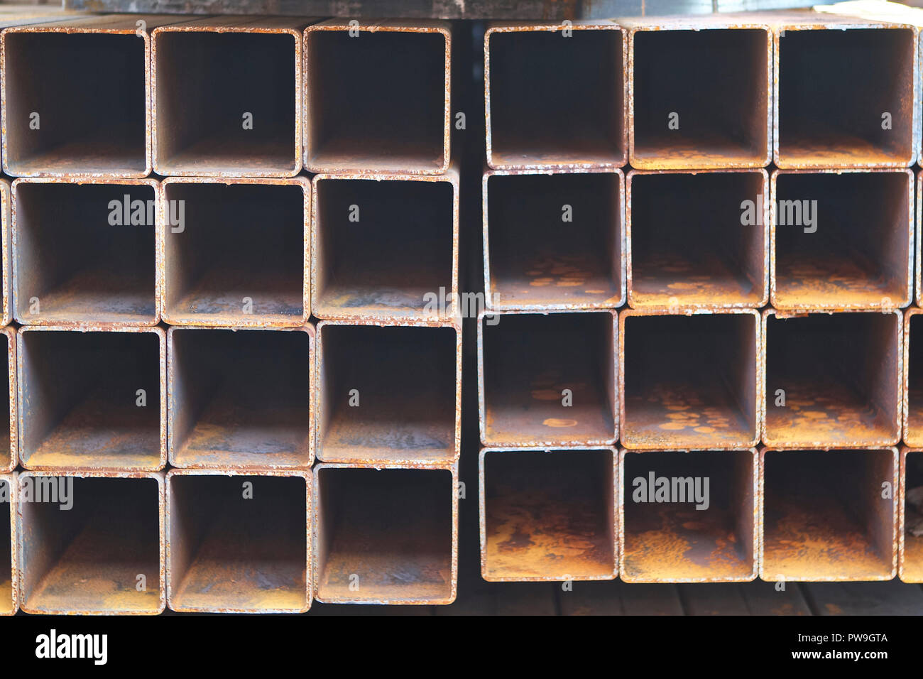 Metal profile pipe of rectangular cross section in packs at the ...