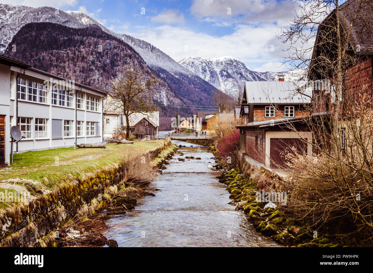 Clean water of mountain river in cute Austrian village Stock Photo - Alamy