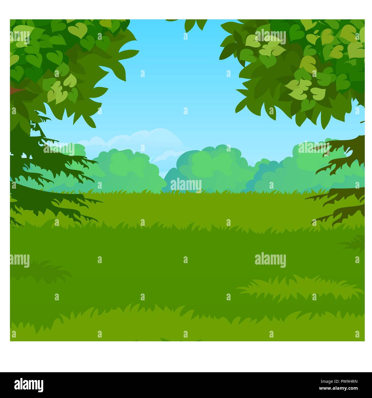 Landscape with forest on the horizon and green grass meadow. Vector ...