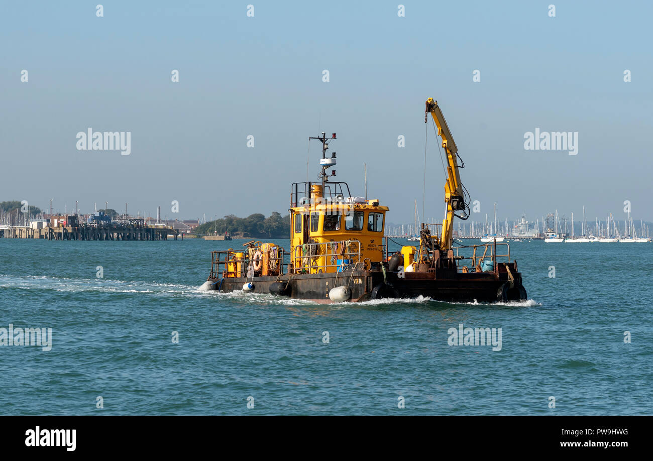 Portsmouth Harbour, England UK. A multi cat vessel, VOS 3 crossing ...