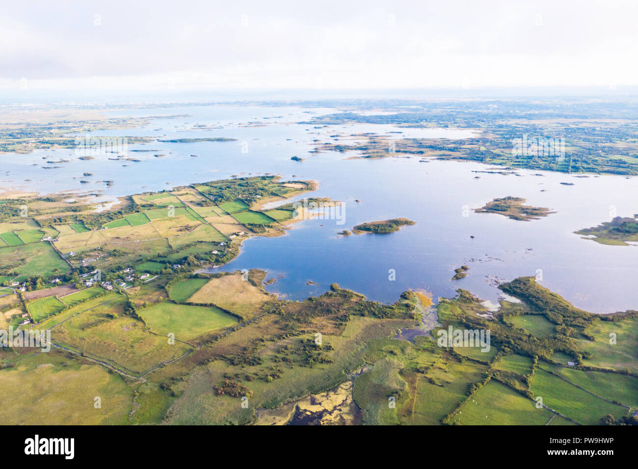 An aerial view of Lough Corrib, near Headford in County Galway, Ireland ...