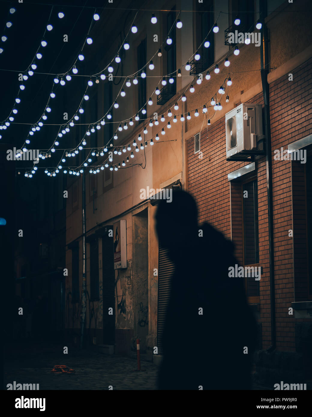 Night city street people walking Stock Photo - Alamy