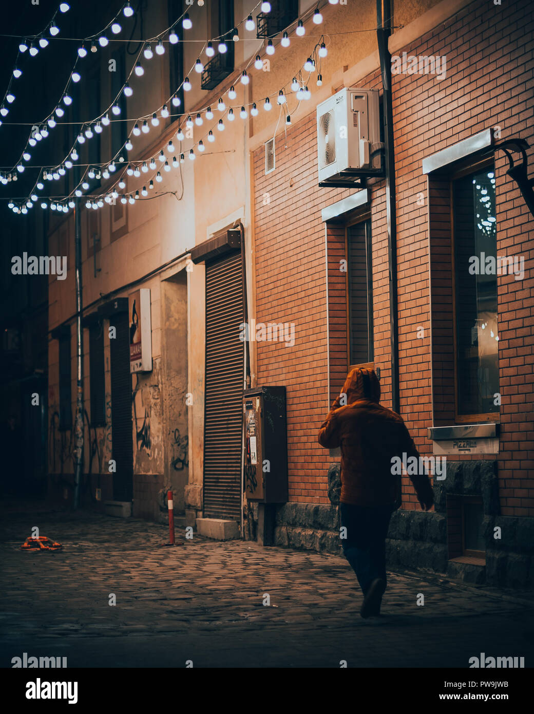 Night city street people walking Stock Photo - Alamy