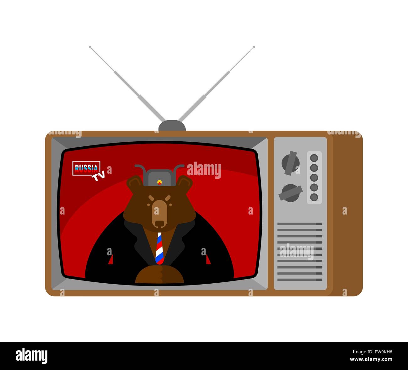Russia tv. Russian news broadcasting journalist. Bear anchorman in tv ...