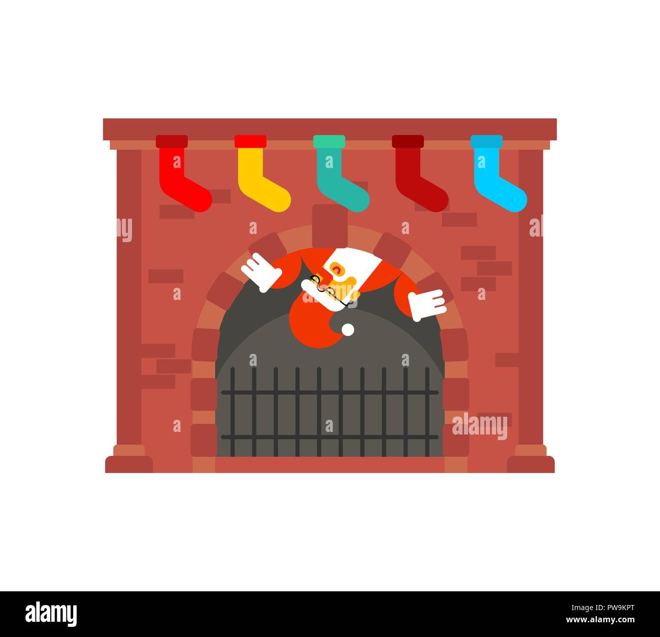 Christmas Santa and Fireplace. Heated at home. New Year Vector ...