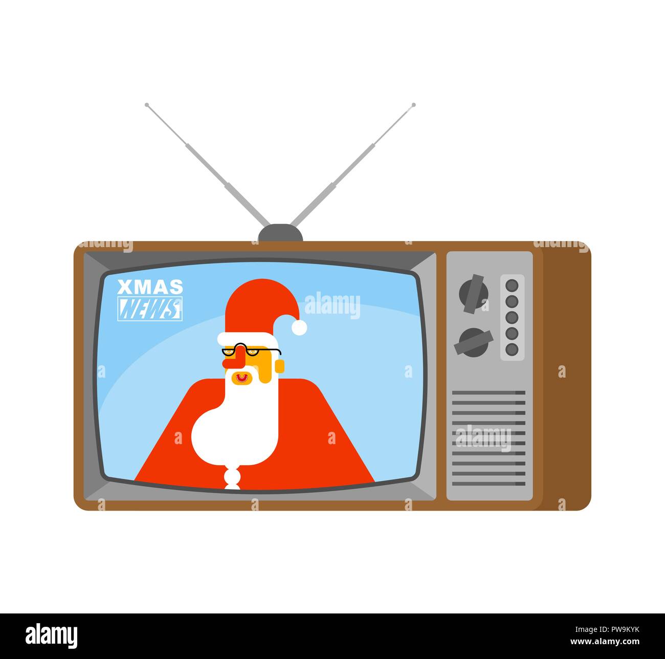 Xmas news old tv. Santa Claus Live broadcasting. Grandfather ...