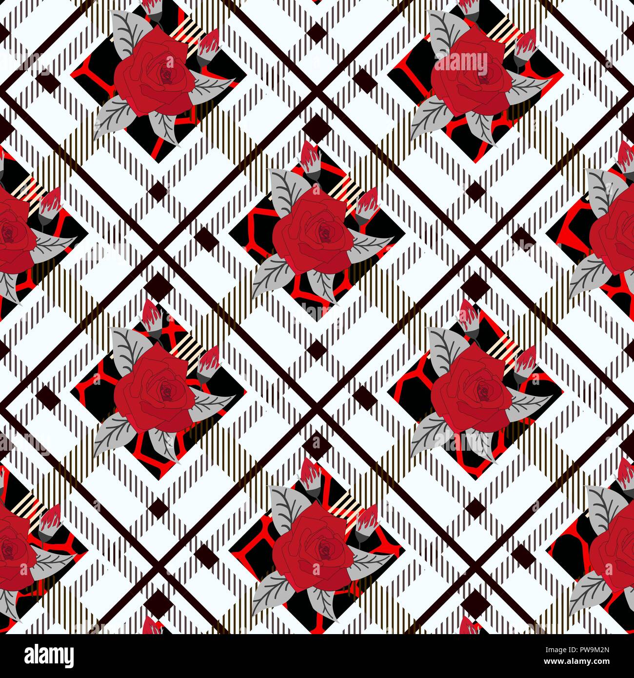 beautiful flowers pattern on plaid background. pattern of rose, eps 10 ...
