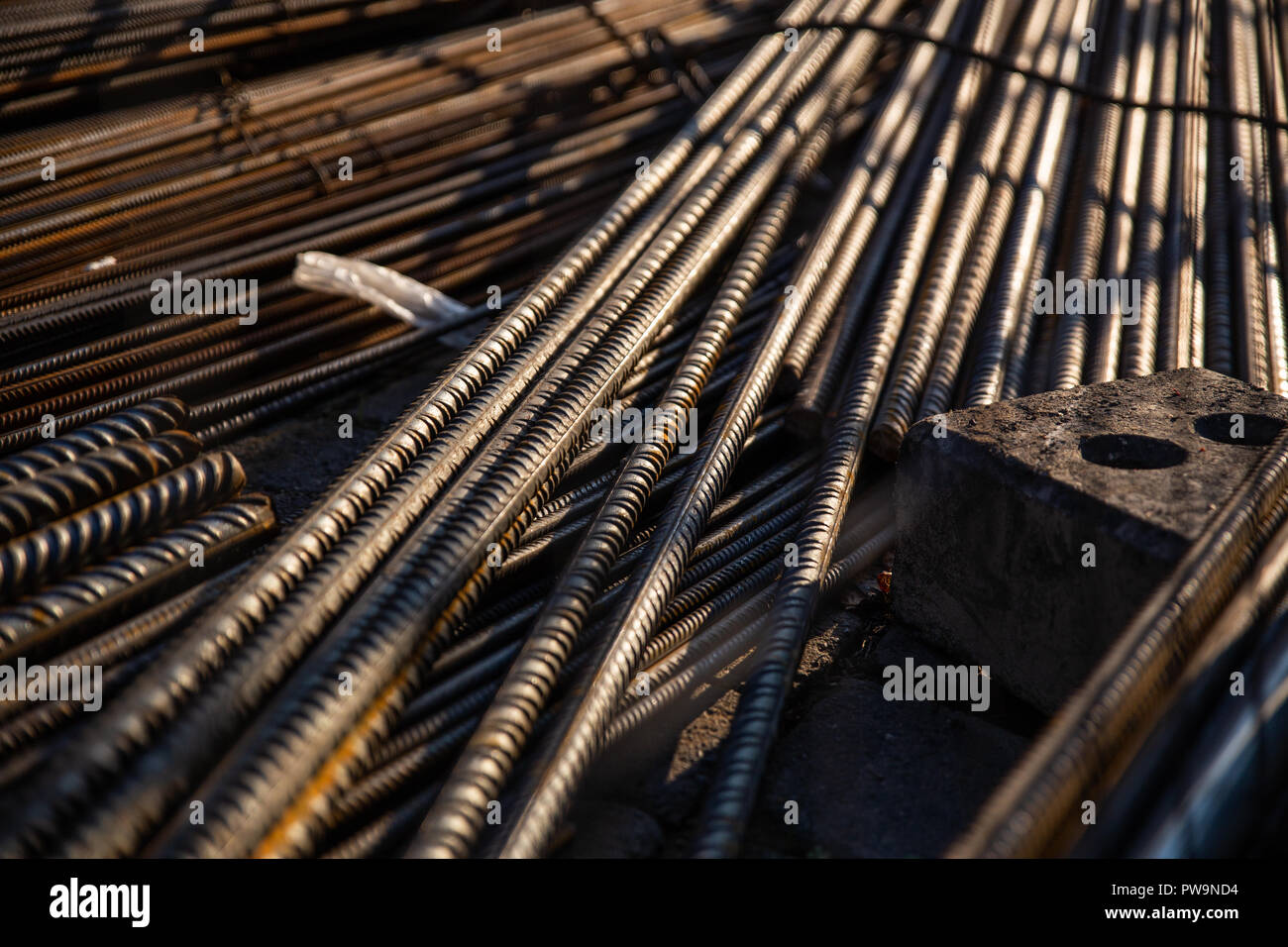 Steel Wire at a construction site in during sunset Stock Photo - Alamy
