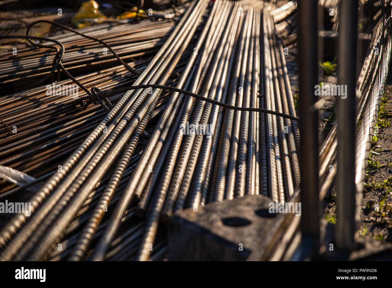 Steel Wire at a construction site in during sunset Stock Photo - Alamy