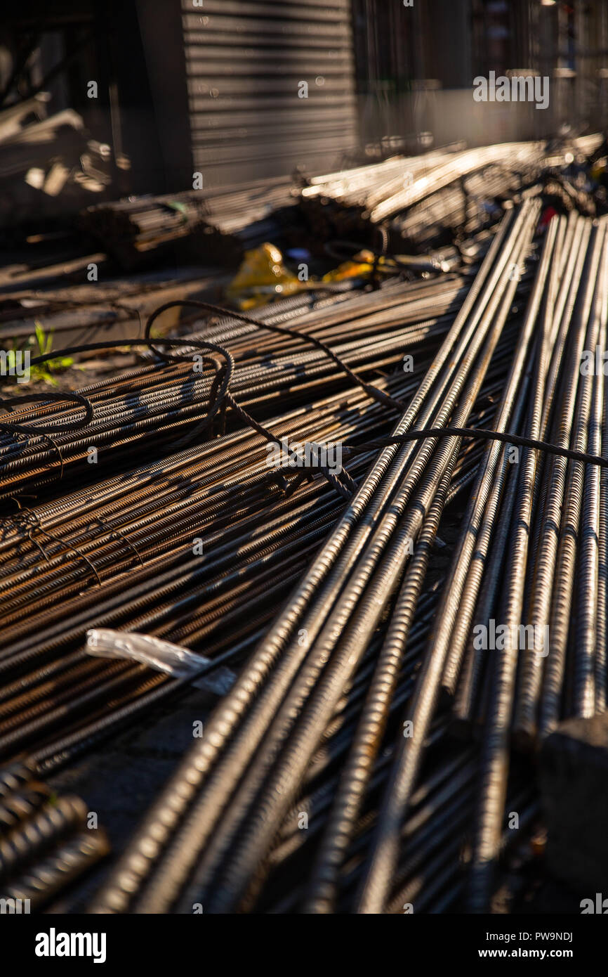 Steel Wire at a construction site in during sunset Stock Photo - Alamy