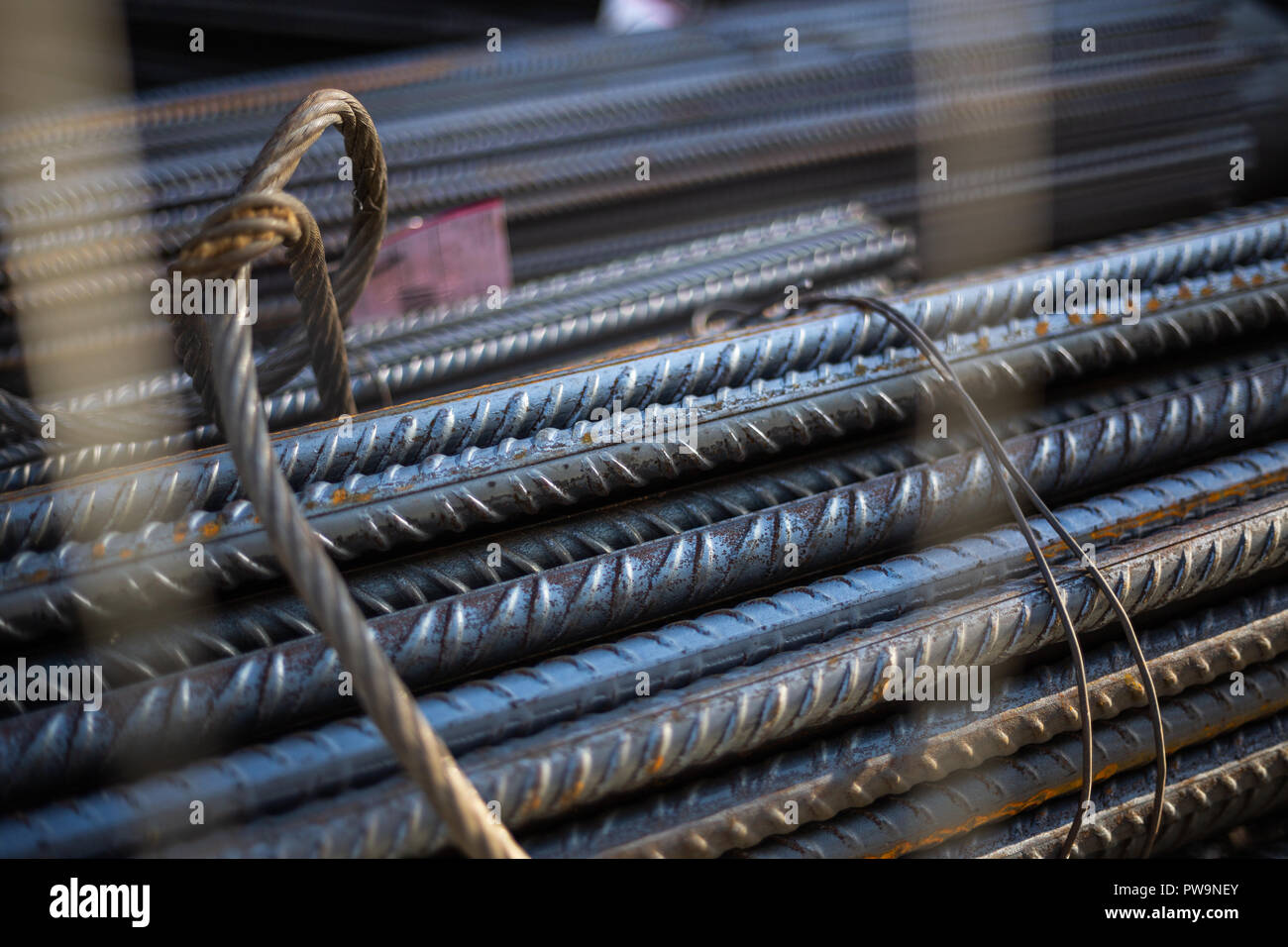 Steel Wire at a construction site in during sunset Stock Photo - Alamy