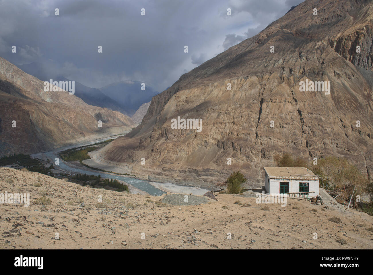 An ancient mosque above the Balti village of Turtuk, once Pakistan, now ...