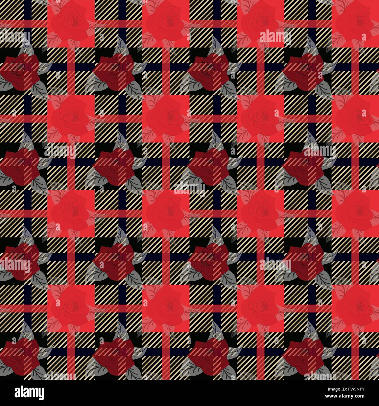 Embroidery pattern flowers and tartan pattern print. eps 10 Stock ...