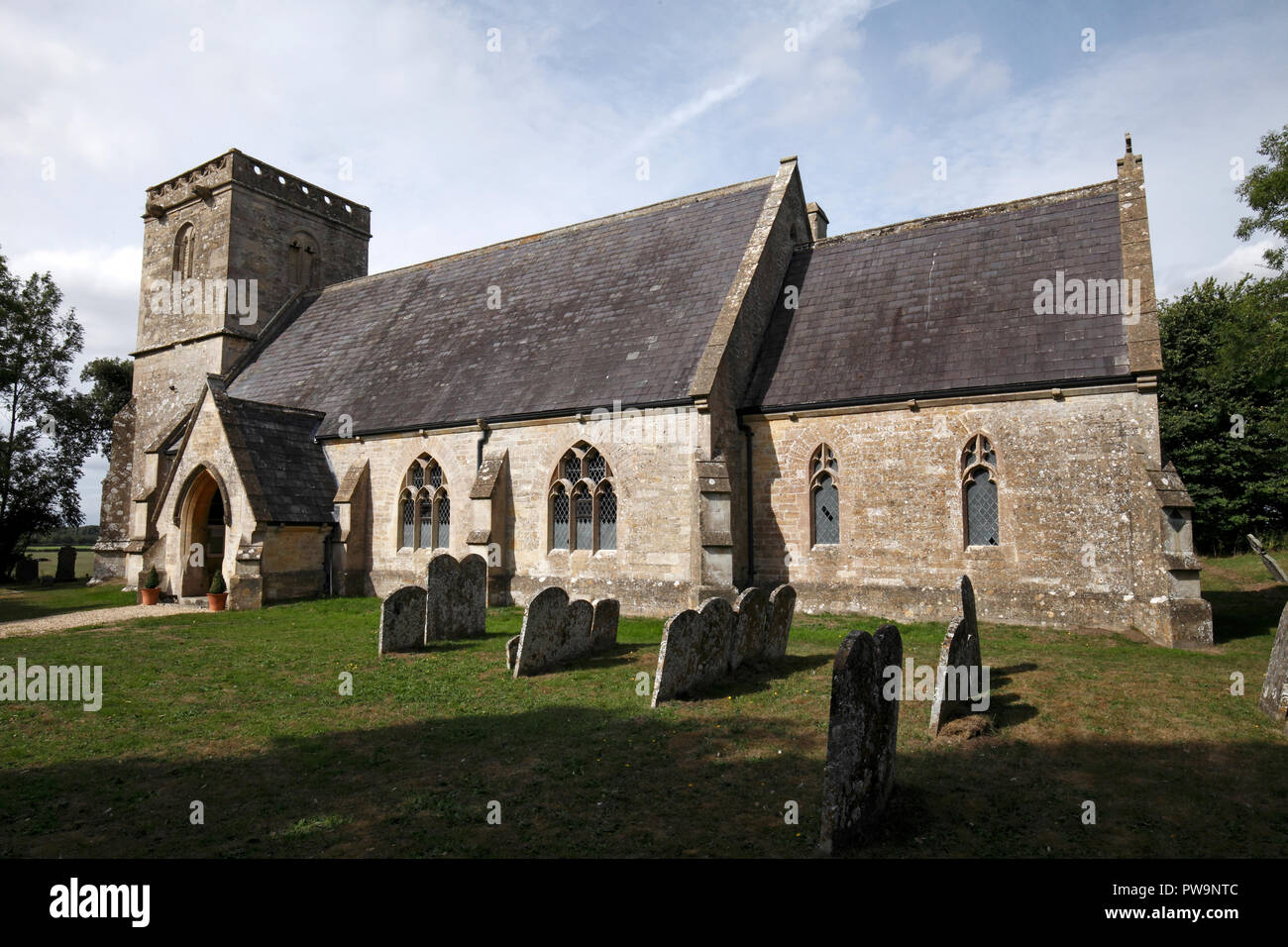 All Saints church, Garsdon, Wiltshire, UK. Medieval tower. Contains the ...