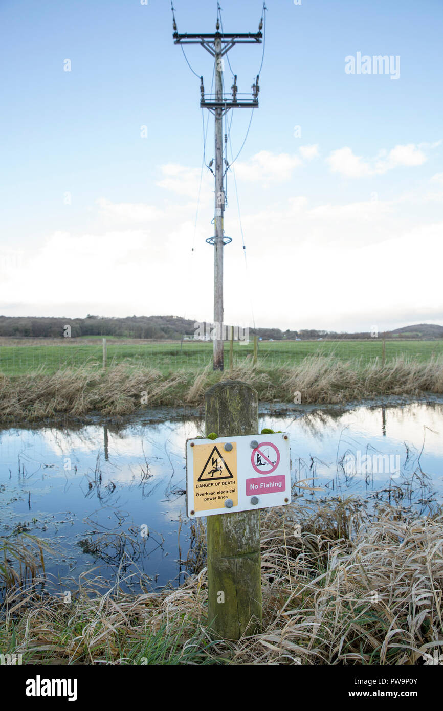 A sign warning not to fish underneath telephone wires. Lancashire ...