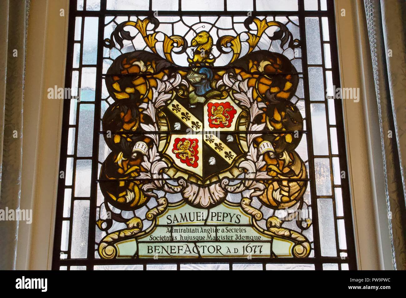 The Samuel Pepys stained glass window at Livery Hall, the Clothworkers ...