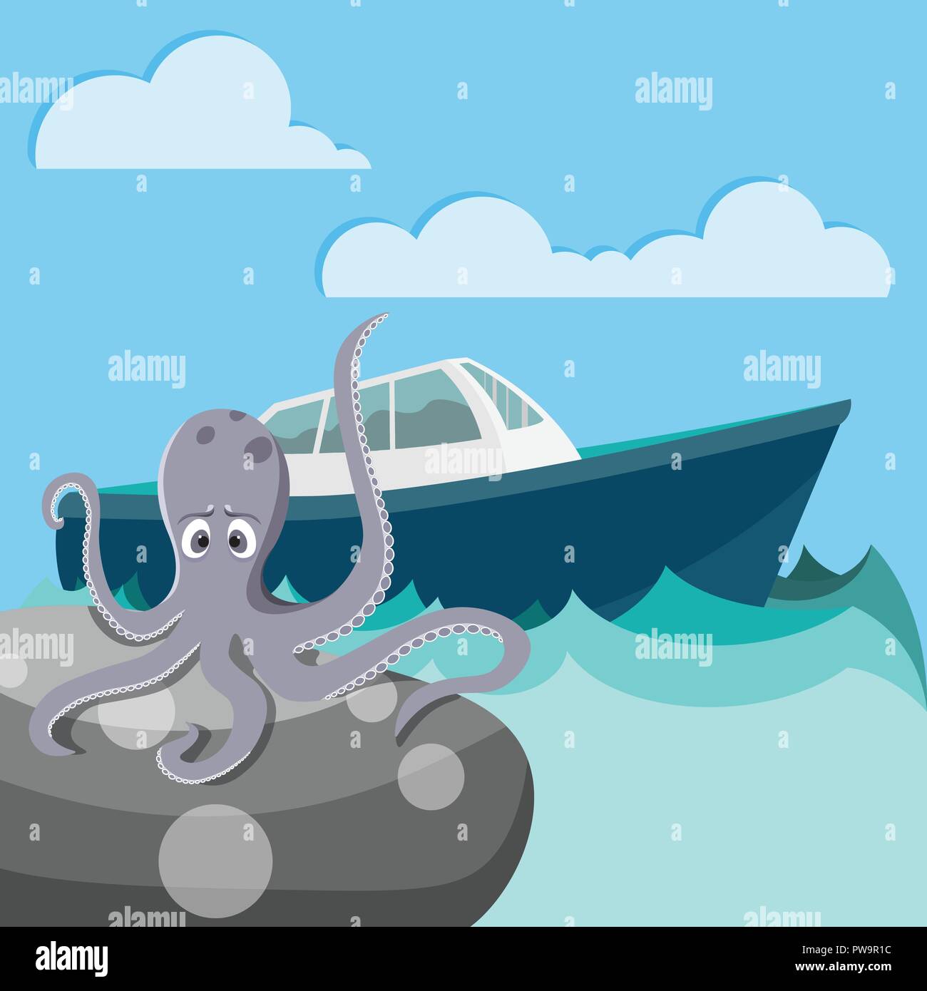 Funny cartoon octopus in Stock Vector Images - Alamy