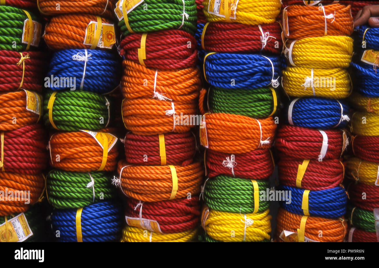 Colorful rolls of rope on the market in Dubai, UAE Stock Photo - Alamy