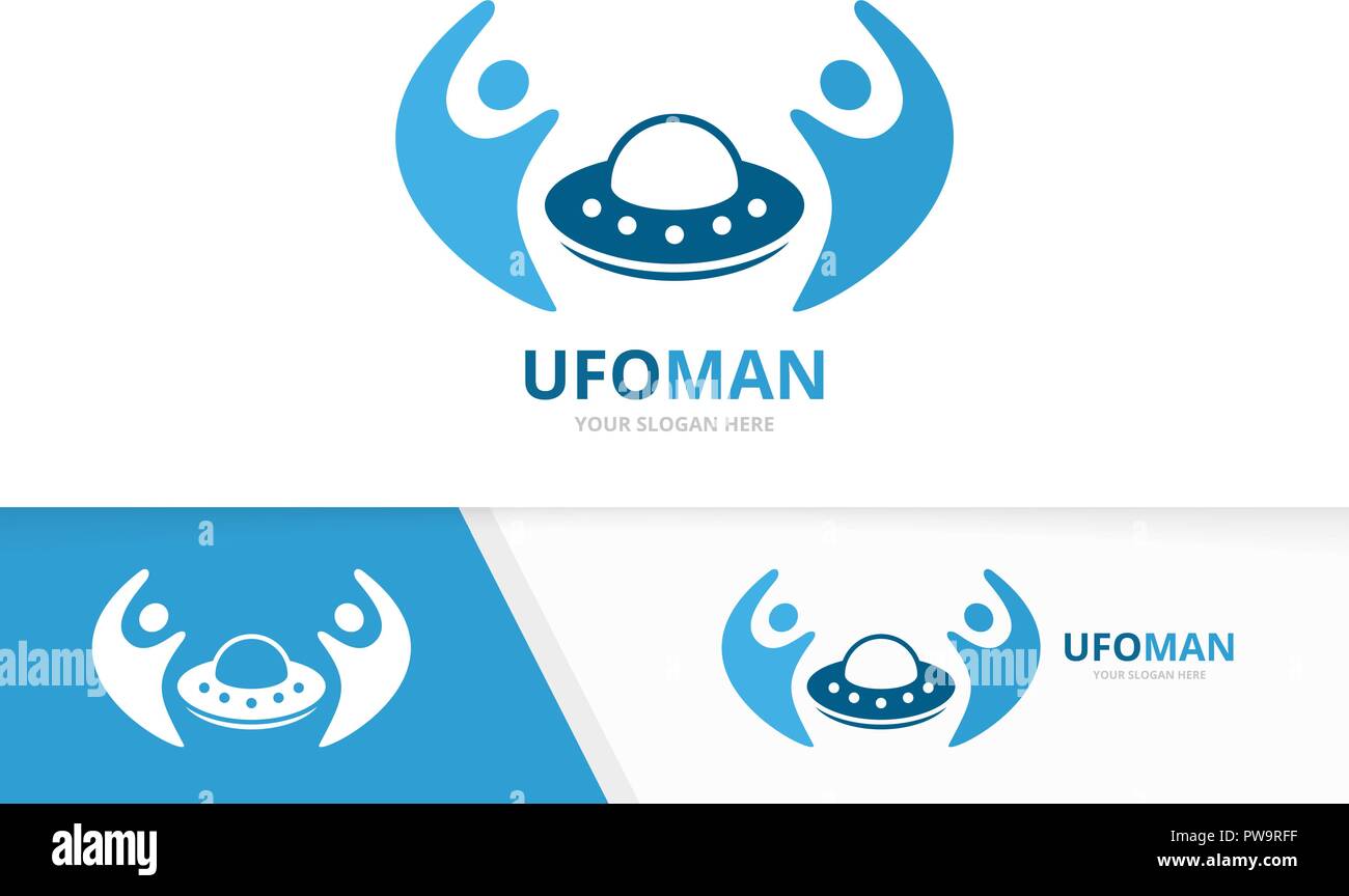Vector UFO and people logo combination. Spaceship and family symbol or ...