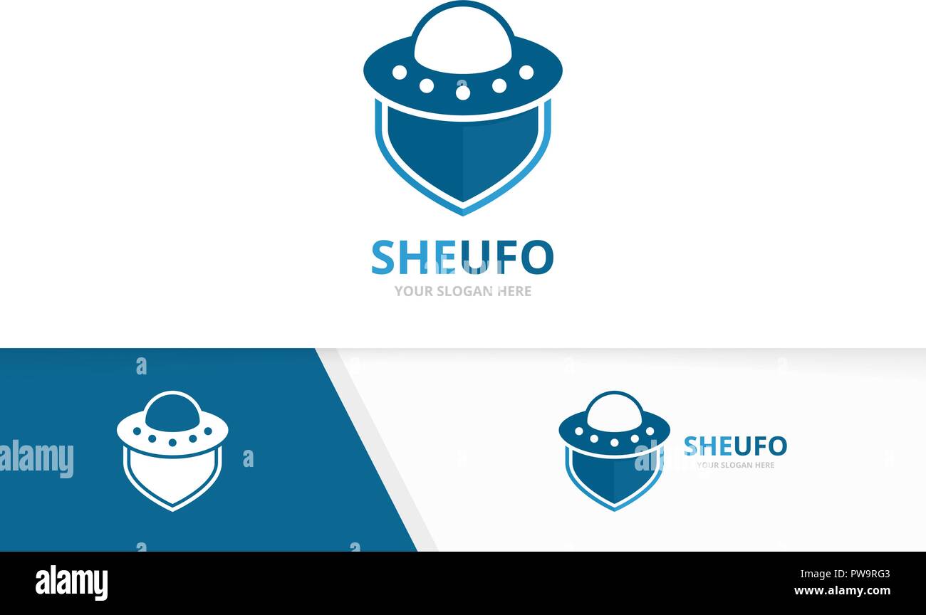 Vector UFO and shield logo combination. Spaceship and security symbol ...