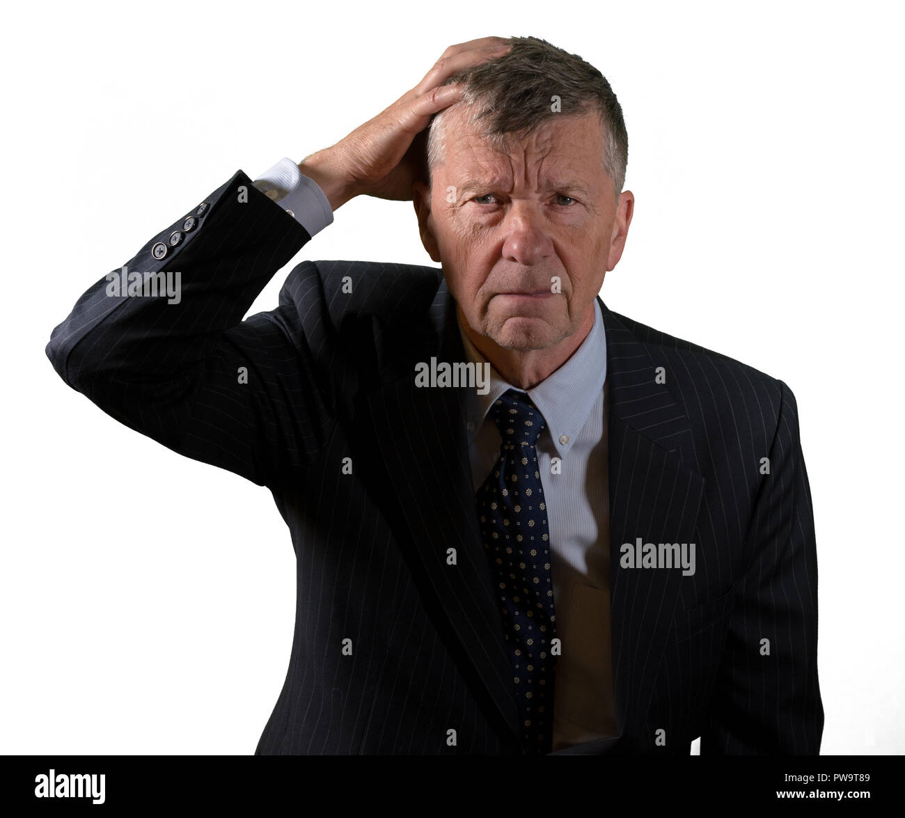 Front view of senior caucasian man worried and afraid Stock Photo - Alamy