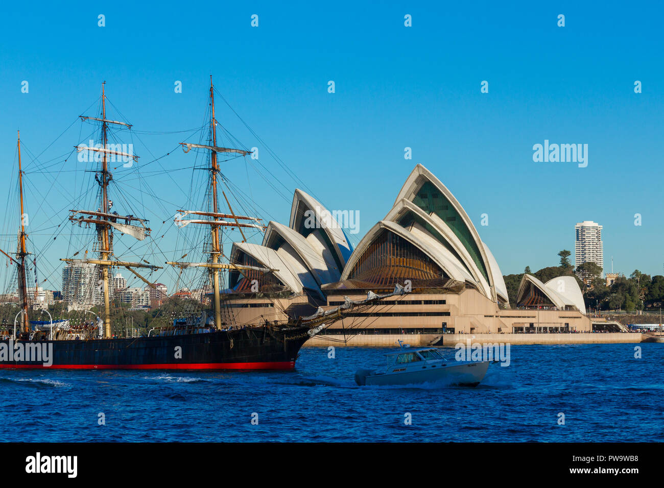 The James Craig sailing ship at Sydney Opera House in Sydney, Australia ...
