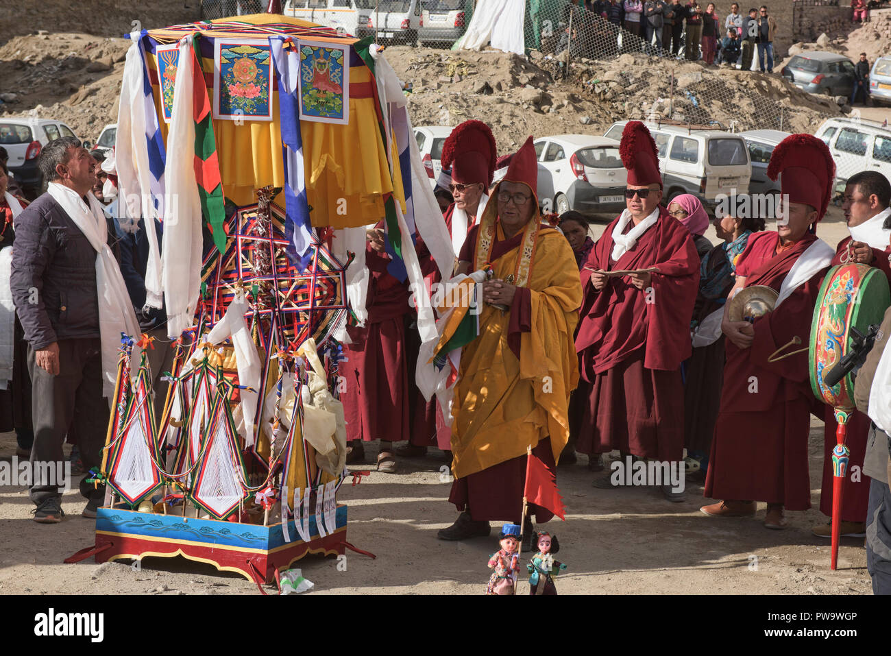 Monks prepare to burn an effigy at a Tara prayer festival, Leh, Ladakh ...