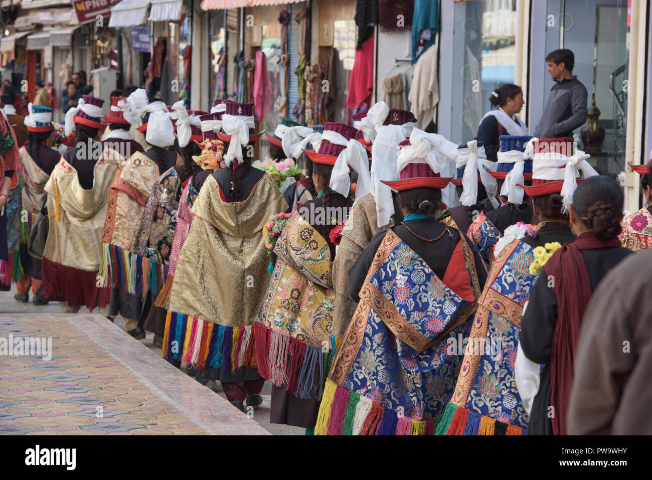 Ladakhi women in traditional dress at a Tara prayer festival, Leh ...