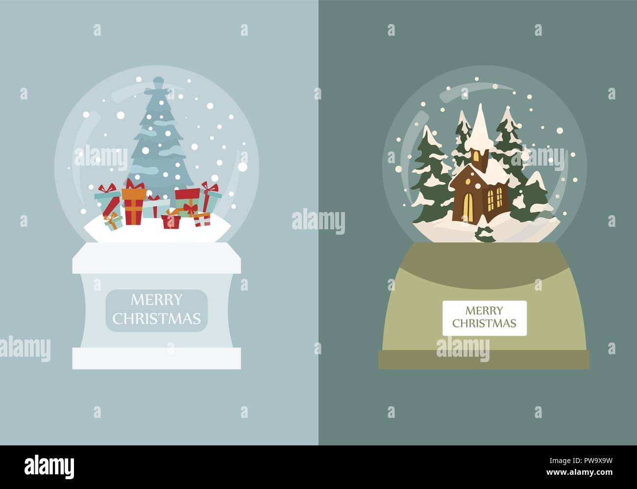 Snow globe icon set. Elements for christmas holiday greeting card ...