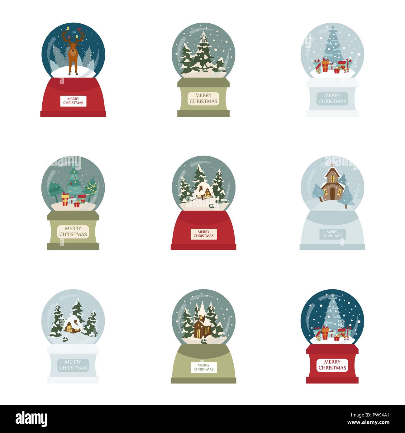 Snow globe icon set. Elements for christmas holiday greeting card ...